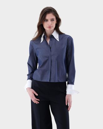 van Laack Hemdbluse kurz geschnitten und gestreift