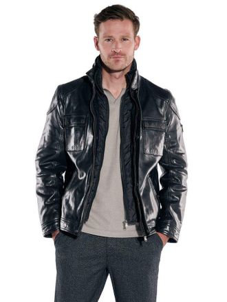 Engbers Lederjacke Herren Lederjacke mit heraustrennbarem Inlet, Schwarz