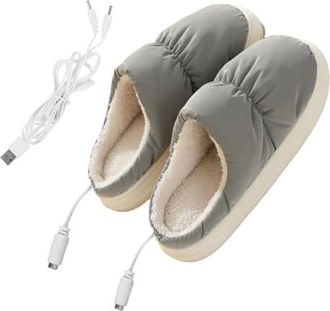 Beaupretty Pantoufles Chauffants Électriques USB pour Hiver Pantoufles en Peluche Gris Taille Unique Chaussures Chaudes Isolantes pour Maison et Bureau Protectio