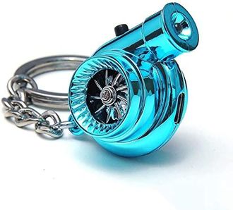 Q&A Porte-Clés De Voiture Turbo LED Rechargeable Avec USB, Électrique Avec Son, Métal Mini Pendentif Décoratif Unisexe Homme/Femme (Blue)