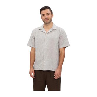 Les Deux Lukas Stripe Cotton Linen SS Shirt - - Shirts - Herren - Beige - L