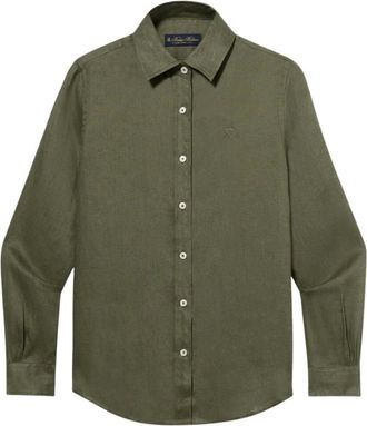 Brooks Brothers Femme, Blouses et Chemises, Vert, Taille: 42 FR Chemise en lin avec logo