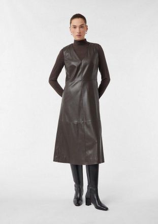 Comma Maxikleid Kleid Midikleid in Leder-Optik mit tiefem V-Ausschnitt