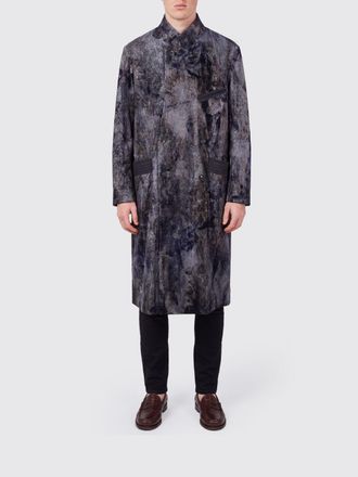 Ziggy Chen Long manteau crois&eacute; en velours &agrave; motif cachemire et col montant