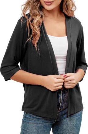 Generic Cardigan d&eacute;t&eacute; &agrave; manches courtes pliss&eacute; l&eacute;ger ouvert sur le devant, manches courtes, d&eacute;contract&eacute;, doux, drap&eacute;, pour l&eacute;t&eacute;, le bureau, Noir, XXL