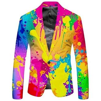 Generic Veste pour homme - Impression num&eacute;rique 3D - Multicolore - Costume de carnaval - Blazer Slim Fit - Motif amusant - Veste de costume - Tenue de f&ecirc;te po