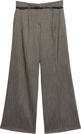 Oltre Femme, Pantalons, Gris, Taille: 50 FR Pantalon Palazzo en Flanelle &agrave; Rayures