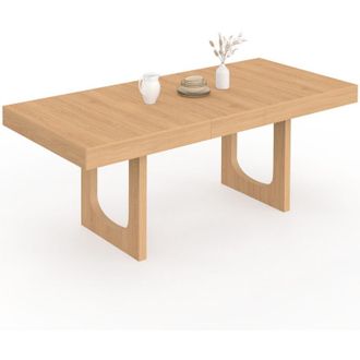 IDMarket Table &agrave; manger extensible rectangle ALOISE 4-8 personnes pied arc bois effet h&ecirc;tre 160-200 cm