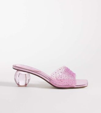 KAIIA Exclusivit&eacute; - Kaiia - Sandales &agrave; talon avec sph&egrave;re transparente et strass style ann&eacute;es 2000 - Rose pastel