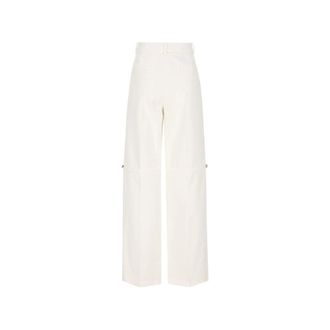 Fendi Logo-Embroidered Silk Trousers - White
