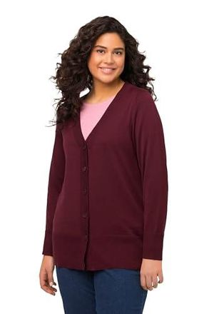 Ulla Popken Strickjacke, V-Ausschnitt, Knopfleiste, Feinstrick Sweat-Shirt, Baie foncée, 44-46 Femme