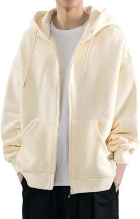 Generic Sweat à capuche zippé pour homme | Sweat à capuche surdimensionné | Manteau décontracté à manches longues de couleur unie | Sweat à capuche ample avec