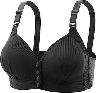Generic Soutien-gorge pour femme, grand bouton sur le devant, sans anneau en acier, pliage lat&eacute;ral, d&eacute;bardeur fin 2026, Noir, 70