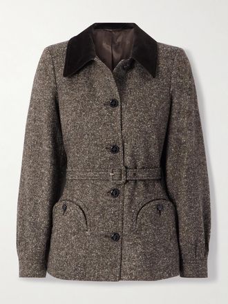 Blaz&eacute; Milano Veste En Tweed &Agrave; Finitions En Velours Et &Agrave; Ceinture Sarissa - Gris