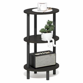 Furinno Turn-N-Tube Nachttisch, 3-stufig, 27.6 hoher ovaler Nachttisch, Bettseitentisch mit offenen Ablagen f&uuml;r Schlafzimmer, Wohnzimmer, Espresso