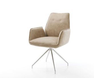 DELIFE Esszimmerstuhl Zoa-Flex Mikrofaser Beige Vintage Kreuzgestell konisch Edelstahl Taschenfederkern, Esszimmerst&uuml;hle