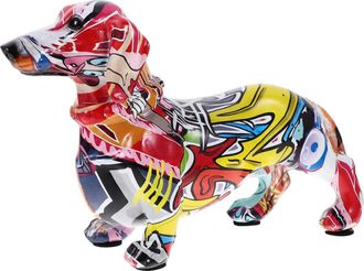 Cabilock Dackel Figurine Aus Harz Graffiti Statue Kleine Hundeskulptur Tierdekoration Für Wohnzimmer Büro Kompaktes Ornament