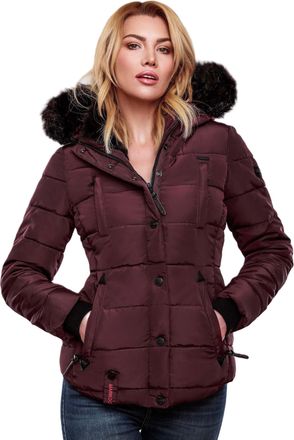 Marikoo warme Damen Winter Jacke Winterjacke Steppjacke gef&uuml;ttert Kunstfell B618 [B618-Lotus-Weinrot-Gr.XS]