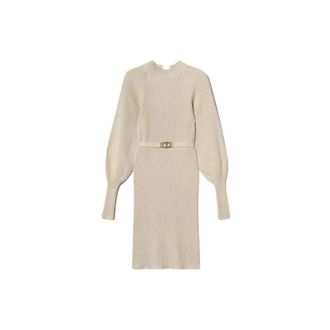 Twinset Geripptes Strickkleid - - Dresses - Damen - Beige - M