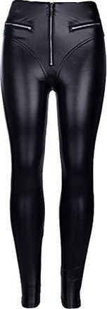 Keephen Femmes Faux Cuir Leggings Taille Haute Push Up Fermeture éclair Jeggings Noir Pantalons Moulants Leggings