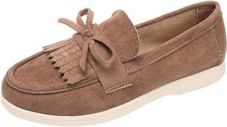 Generic Mocassins pour femme sans lacets, bout rond, semelle plate, chaussures de marche, ballerines avec noeud, semelle souple, chaussures en daim, chaussure