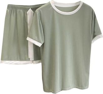 Generic Ensemble Pyjama pour Femme Été Pyjama Femme Tee Shirt À Manches Courtes Et Pantacourt Tenue Dintérieur Cotton 2 Pièces Respirant Doux Confortable Slee