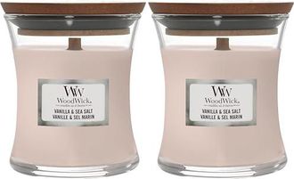 Woodwick mittelgro&szlig;e Duftkerze im Sanduhrglas mit knisterndem Docht | Vanilla & Sea Salt | Brenndauer bis zu 20 Stunden (Packung mit 2)