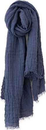 LinenMe Cheche Femme et Homme, Écharpe, Foulard, Chale - 100% Lin - Taille 100 x 200 cm - pour lété, la plage, léger, respirant, avec Franges - French Blue