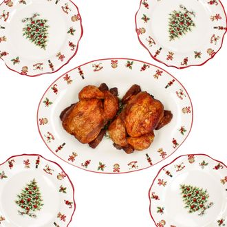 MamboCat Maestro Natale 5tlg Lunch-Set I italienisches Keramik-Geschirr für 4 Personen mit Weihnachtsdekor I 1x Servierplatte & 4x Speiseteller für Weihnachten