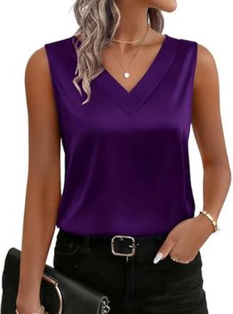 Generic Debardeur Femme Chic et &eacute;l&eacute;gant Satin Chemisier sans Manche D&eacute;bardeur Blanc Crop Top Ete Haut Chic et Elegant Fluide Ample Caraco Vetement Femme Ete T