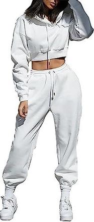 Generic IQYU Surv&ecirc;tement pour femme - Avec sweat &agrave; capuche - 2 pi&egrave;ces - Veste de sport courte - Pantalon de jogging - Moderne et sexy - Avec capuche - Pantalo