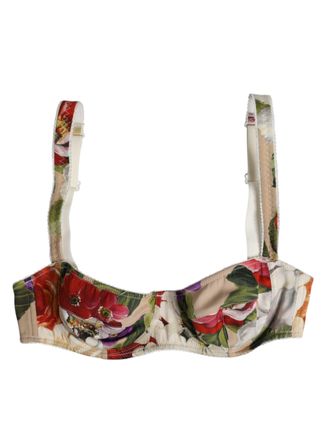 Dolce & Gabbana Womens Beige Floral Balconcino Underwired Bra Underwear Silk Elastane Clothing