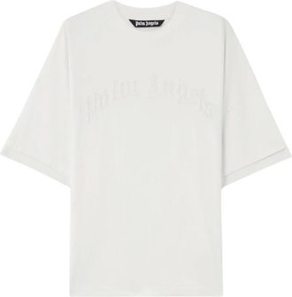 Palm Angels Homme, Tops, Blanc, Taille: XS Curved Logo Loose Double T-Shirt