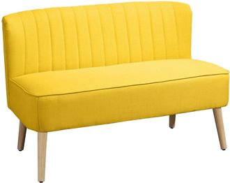 HOMCOM Sofa 2 Sitzer Couch, Kleine Loveseat mit Leinen-Optik Modern Polstersofa für Wohnzimmer, Schlafzimmer, kleinen Raum, Gelb 117 x 56,5 x 77 cm