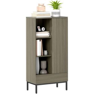 HOMCOM Homcom - Buffet haut - porte, &eacute;tag&egrave;re, tiroir, 3 niches - 60 x 34 x 121 cm - pi&egrave;tement acier noir effet bois gris