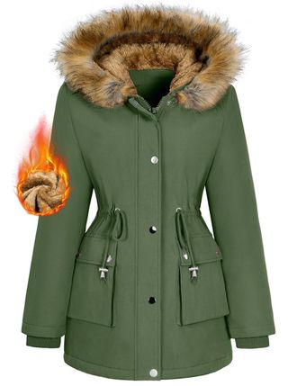 Heekpek Damen Wintermantel Warm Wasserdichter Gef&uuml;ttert Winterjacke Damen Mittellange Winterparka mit Verstellbarer Taille und Abnehmbare Zierleiste, XL, Arme