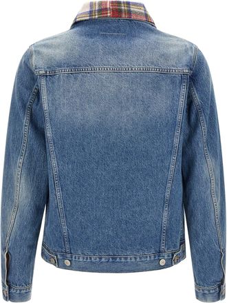 Maison Margiela Tartan-Lined Cotton Denim Jacket - Blue