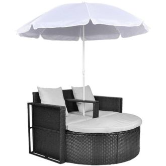 vidaXL Gartenbett mit Sonnenschirm Braun Poly Rattan vidaXL