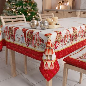 Petti Artigiani Italiani Petti - Weihnachtstischdecke Tischdecke 140 x 240 cm, rechteckig, schmutzabweisend & fleckenabweisend, Pflegeleichte Mikrofaser mit Motiv Zirkus, idea