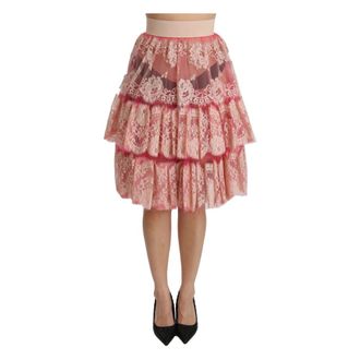 Dolce & Gabbana Femme, Jupes, Rose, Taille: 36 FR Jupe Midi en Dentelle &agrave; Taille Haute