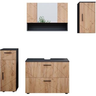 Vicco Ensemble de meubles de salle de bain Irma, Ch&ecirc;ne dor&eacute;/anthracite, 4 parties