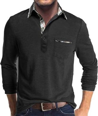 Generic Polo &agrave; manches longues pour homme, tendance, tennis, golf, d&eacute;contract&eacute;, d&eacute;contract&eacute;, respirant, haut classique, &eacute;l&eacute;gant, sport, bureau, chemise basiqu