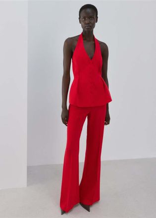 Mango Peplum-Top mit Halterkragen rot - Damen - XXL - MANGO