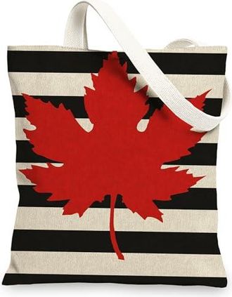 Generic Sacs fourre-tout en toile à motif de feuille dérable - Réutilisables - Légers et lavables - Pour salle de sport, voyage, plage, pique-nique - 33 x 38 