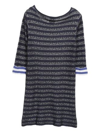 Chanel robe mi-longue &agrave; rayures (1986-1988) - Noir