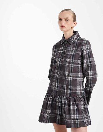 Asos Kariertes Mini-Jeanskleid mit tiefer Taille-Bunt