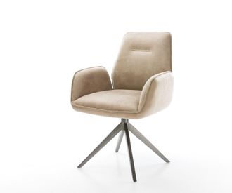 DELIFE Drehstuhl Zoa-Flex Mikrofaser Beige Vintage Kreuzgestell breit Graphit 360&deg; drehbar Wippfunktion Taschenfederkern, Esszimmerst&uuml;hle