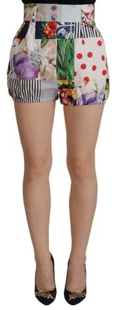 Dolce & Gabbana Womens Multicolor Patchwork High Waist Cotton Shorts