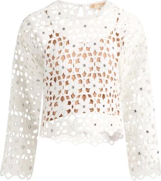 Michael Kors Femme, Tops, Blanc, Taille: 38 FR Mirror-Embellished Floral Crochet Top