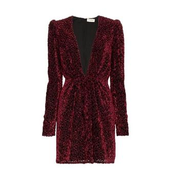 Saint Laurent Red Fil Coupe Plunge Front Silk-Chiffon Dress Size 38